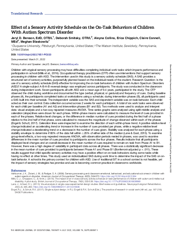 (PDF) Effect of a Sensory Activity Schedule on the On-Task Behaviors of ...