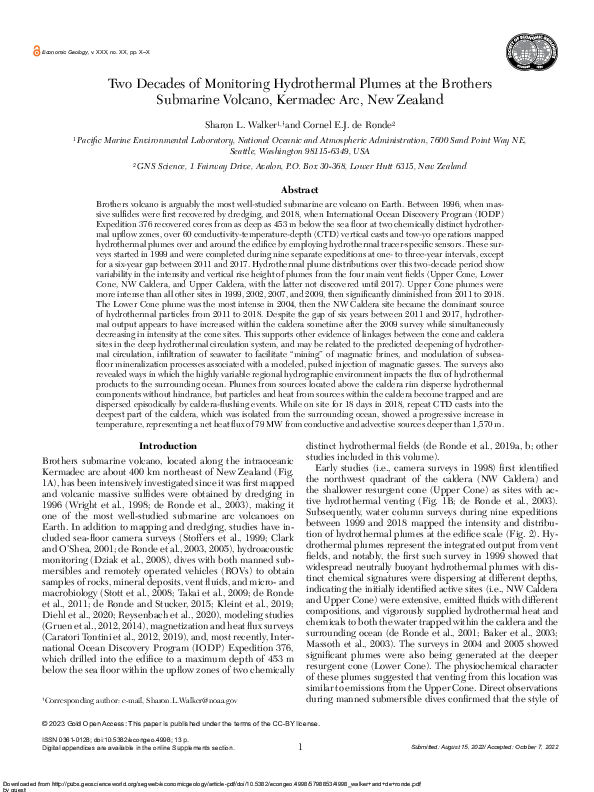 (PDF) Two Decades of Monitoring Hydrothermal Plumes at the Brothers ...