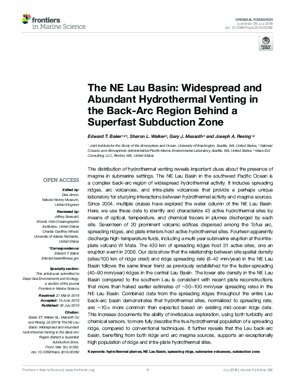 (PDF) The NE Lau Basin: Widespread and Abundant Hydrothermal Venting in the Back-Arc Region ...