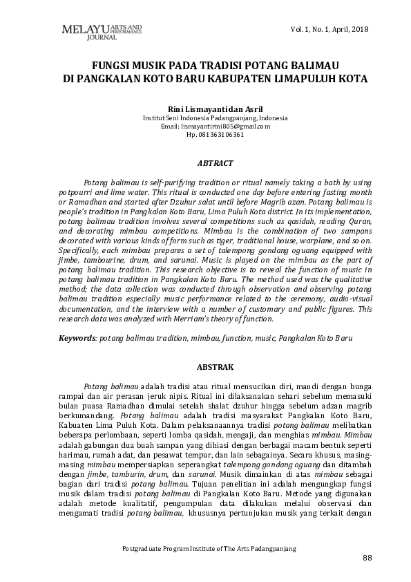 (PDF) Fungsi Musik Pada Tradisi Potang Balimau DI Pangkalan Koto Baru ...