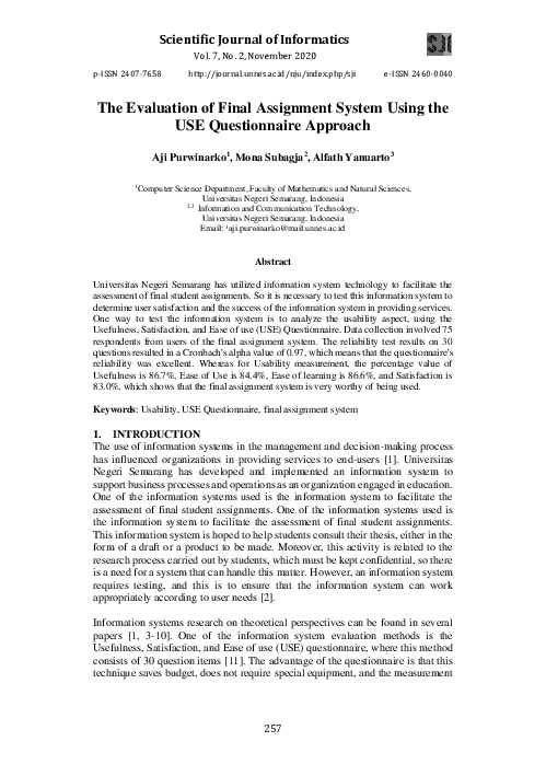 (PDF) The Evaluation of Final Assignment System Using the USE ...