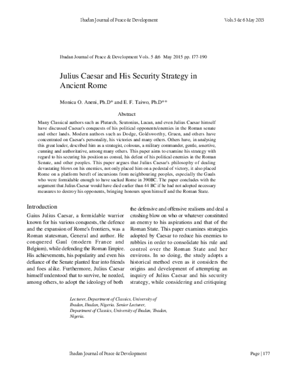 (PDF) Julius Caesar and His Security Strategy in Ancient Rome