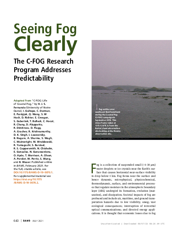 (PDF) Seeing Fog Clearly: The C-FOG Research Program Addresses ...