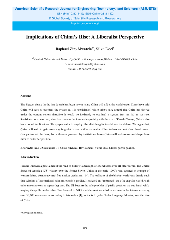 (PDF) Implications of China’s Rise: A Liberalist Perspective
