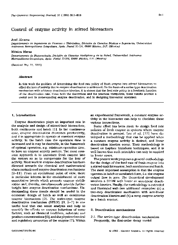 (PDF) Control of enzyme activity in stirred bioreactors