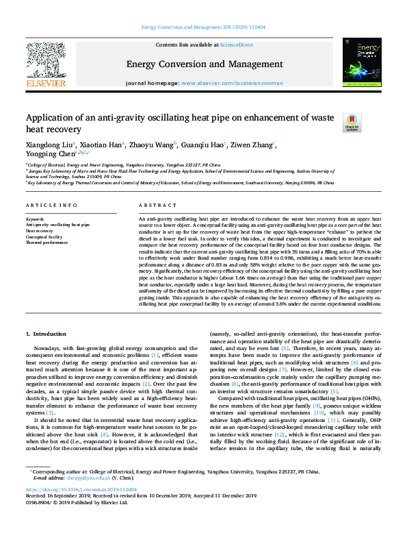 (PDF) Application of an anti-gravity oscillating heat pipe on ...