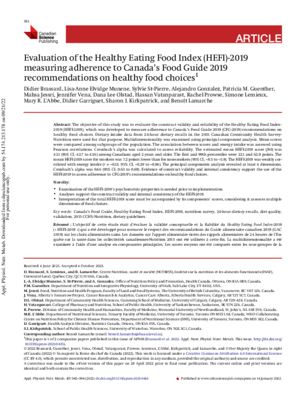(PDF) Evaluation of the Healthy Eating Food Index (HEFI)-2019 measuring ...