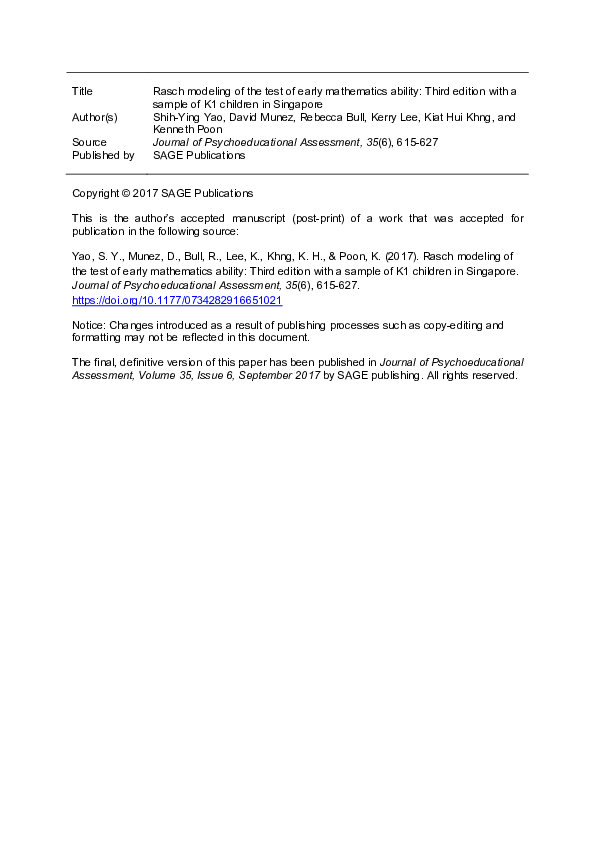 (PDF) Rasch Modeling of the Test of Early Mathematics Ability–Third ...