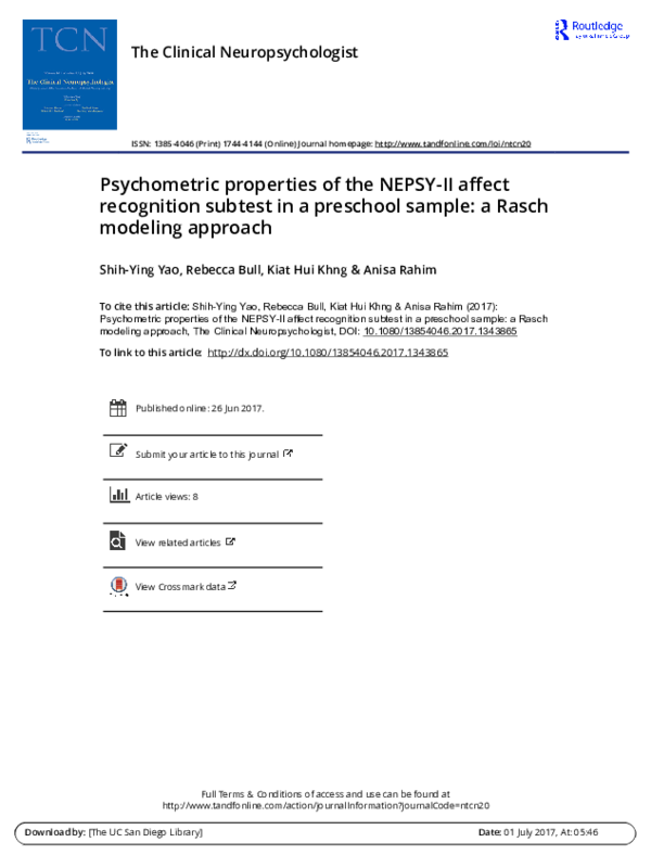 (PDF) Psychometric properties of the NEPSY-II affect recognition ...