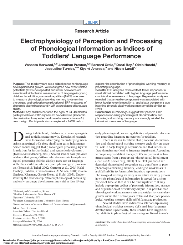 (PDF) Electrophysiology of Perception and Processing of Phonological ...
