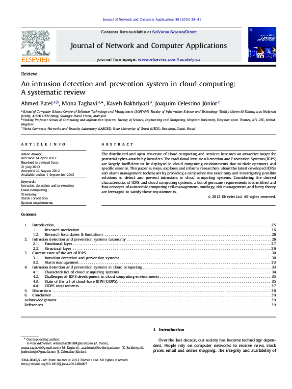 (PDF) An intrusion detection and prevention system in cloud computing: A systematic review