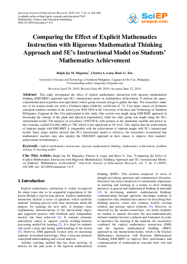 (PDF) Comparing the Effect of Explicit Mathematics Instruction with Rigorous Mathematical ...