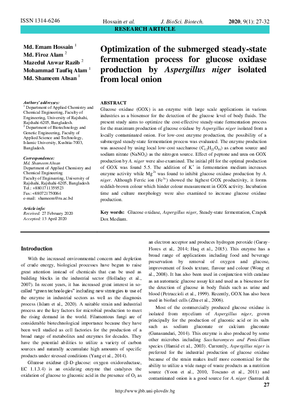 (PDF) Optimization of submerged steady-state fermentation process for glucose oxidase production ...