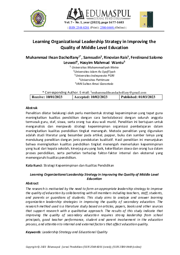 (PDF) Learning Organizational Leadership Strategy in Improving the ...