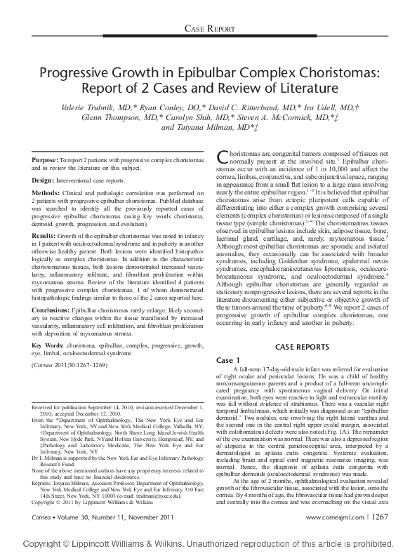 (PDF) Progressive Growth in Epibulbar Complex Choristomas: Report of 2 ...