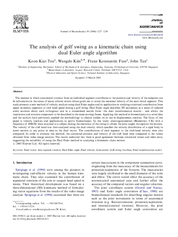 (PDF) The analysis of golf swing as a kinematic chain using dual Euler ...