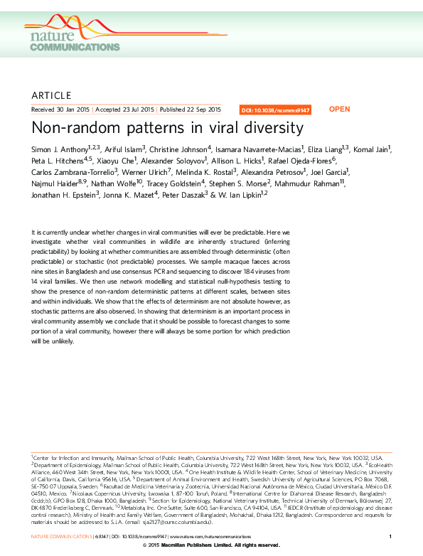 (PDF) Non-random patterns in viral diversity