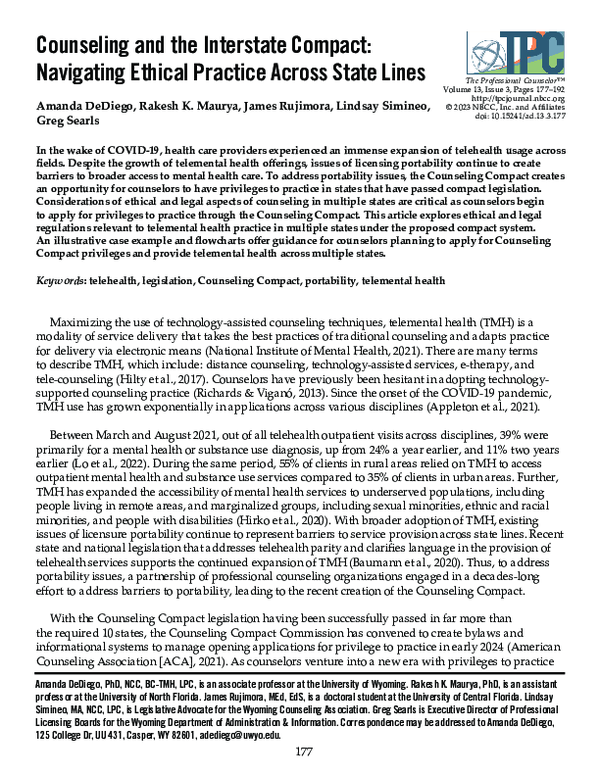 (PDF) Counseling and the Interstate Compact: Navigating Ethical ...