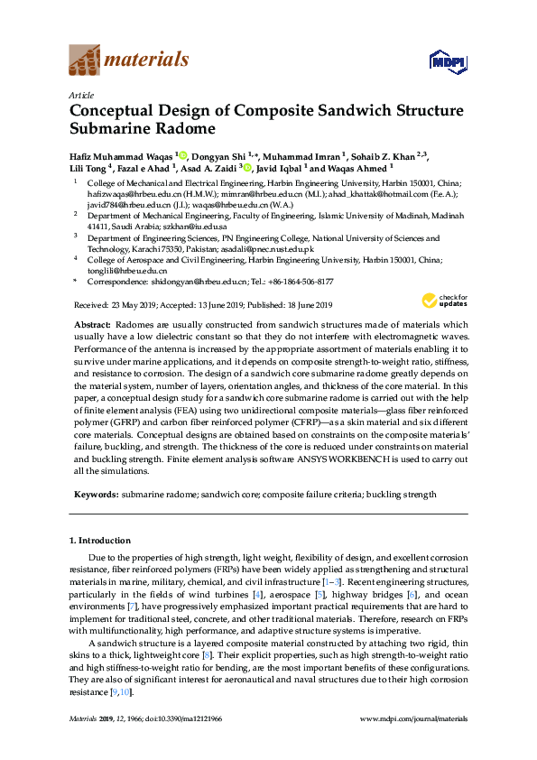 Conceptual Design of Composite Sandwich Structure Submarine Radome