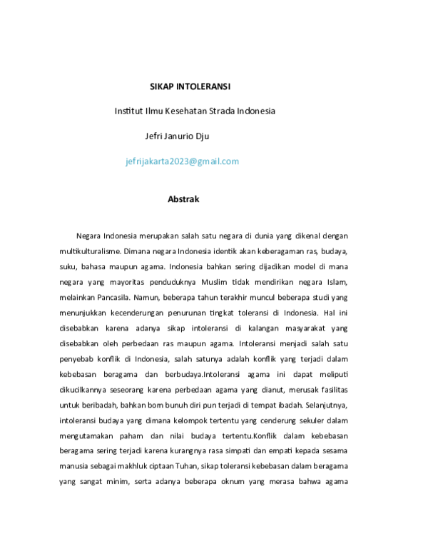 (DOC) Sikap Intoleransi PKN tugas 2