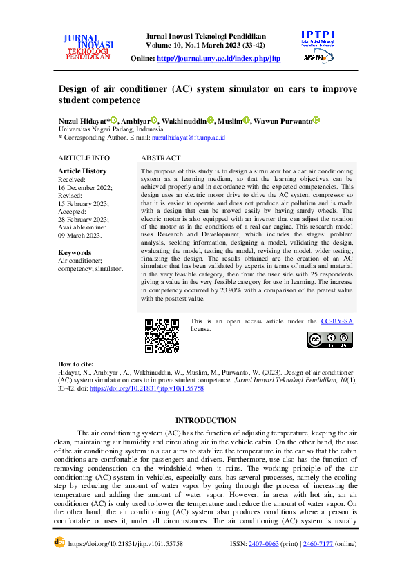 (PDF) Design of air conditioner (AC) system simulator on cars to ...