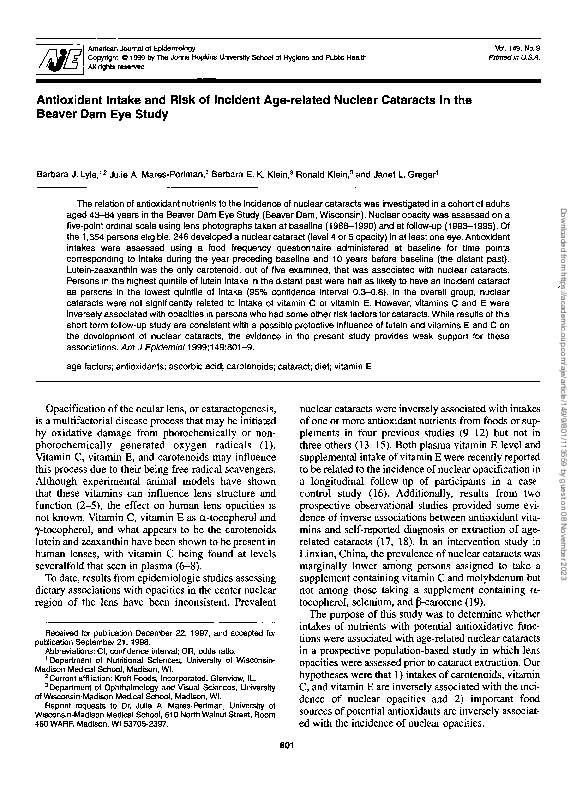 (PDF) Antioxidant Intake and Risk of Incident Age-related Nuclear ...