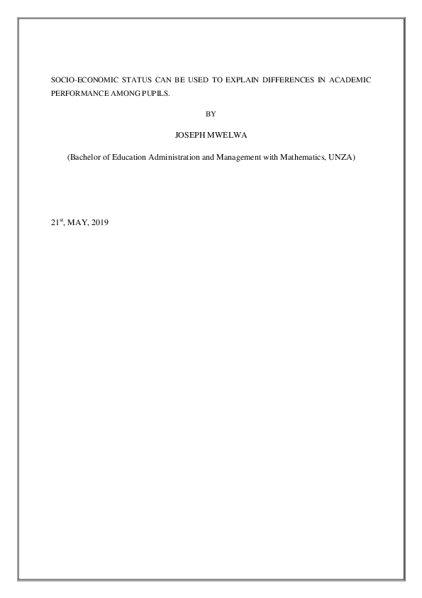 (PDF) SOCIO-ECONOMIC STATUS CAN BE USED TO EXPLAIN DIFFERENCES IN ACADEMIC