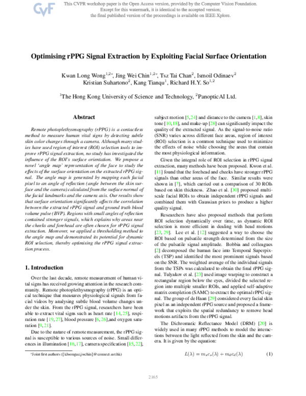 (PDF) Optimising rPPG Signal Extraction by Exploiting Facial Surface ...