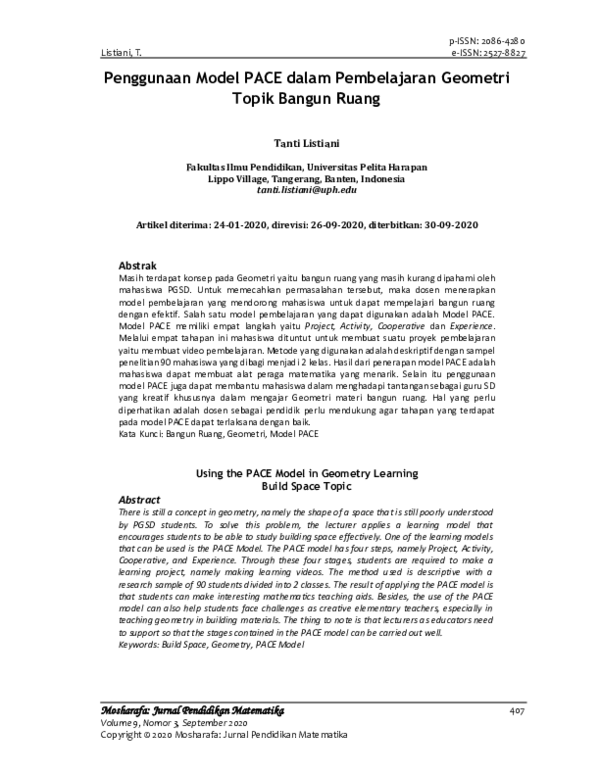 (PDF) Penggunaan Model PACE dalam Pembelajaran Geometri Topik Bangun Ruang