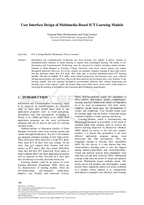 (PDF) User Interface Design of Multimedia-Based ICT Learning Module