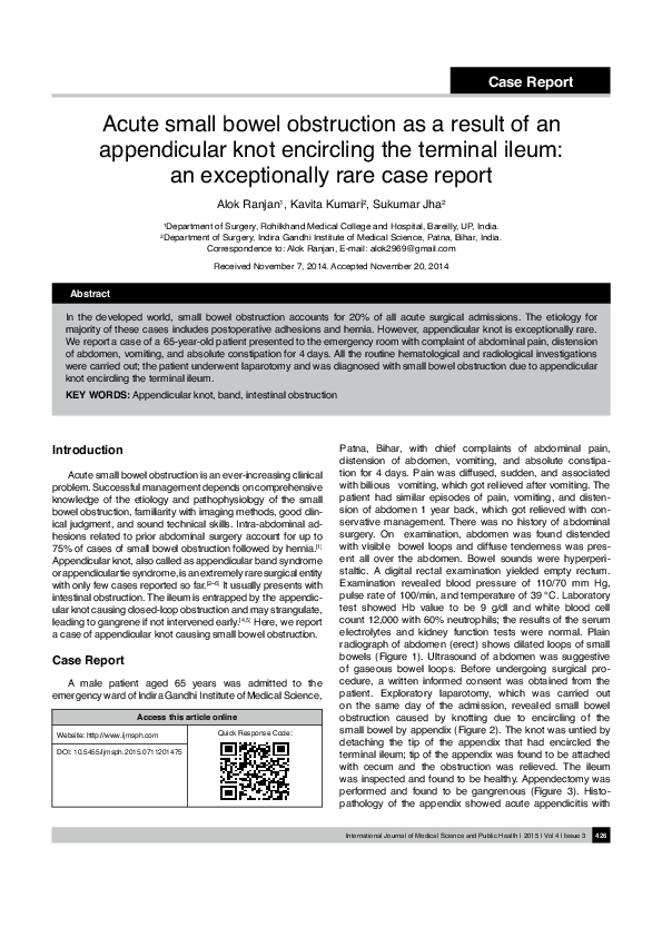 (PDF) Acute small bowel obstruction as a result of an appendicular knot encircling the terminal ...