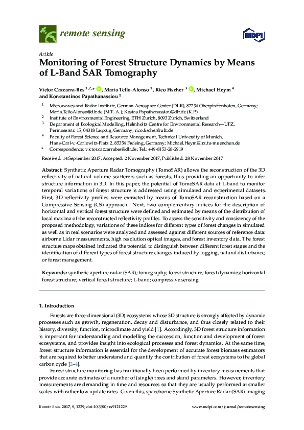 (PDF) Monitoring of Forest Structure Dynamics by Means of L-Band SAR Tomography | Michael Heym ...