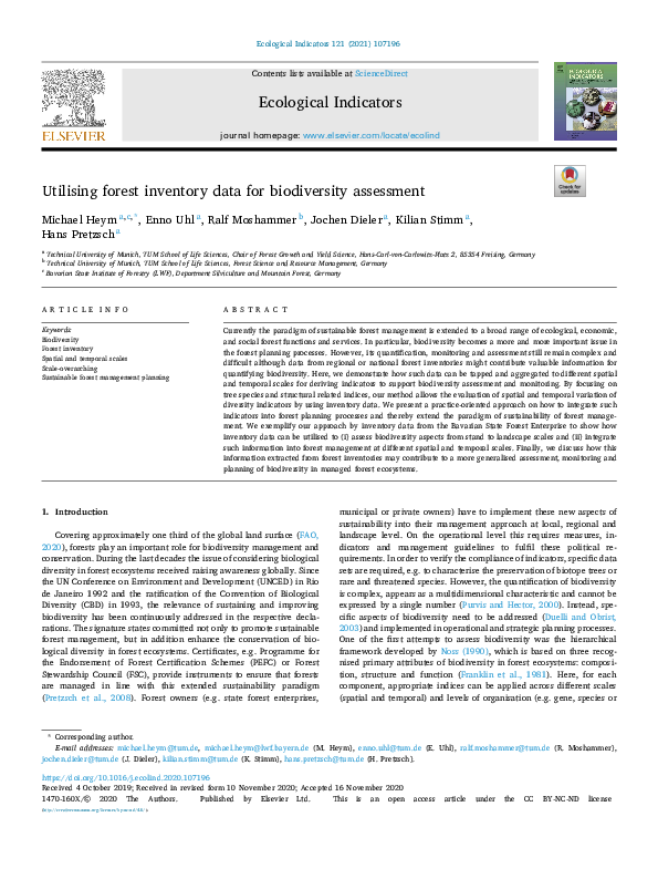 Pdf Utilising Forest Inventory Data For Biodiversity Assessment