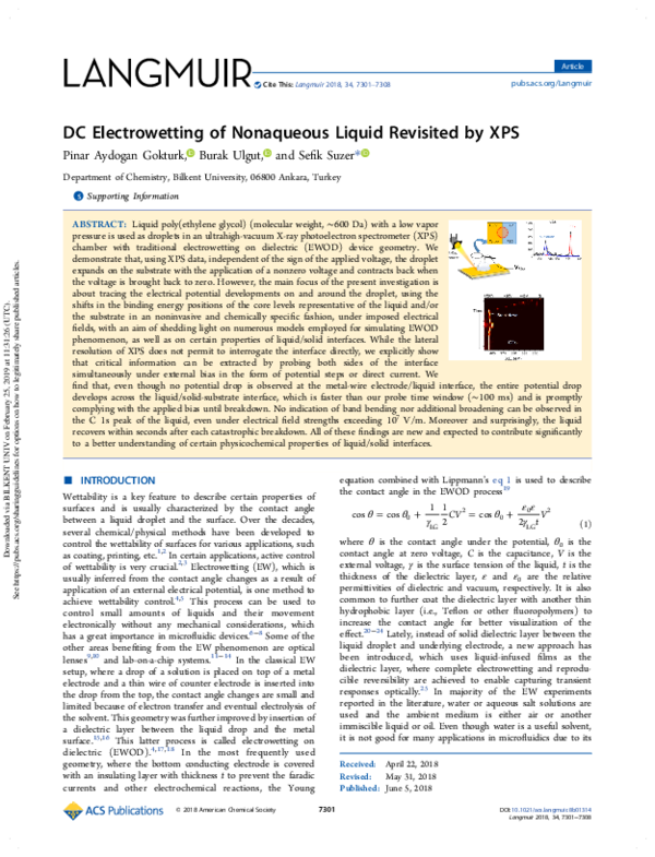 (PDF) DC Electrowetting of Nonaqueous Liquid Revisited by XPS