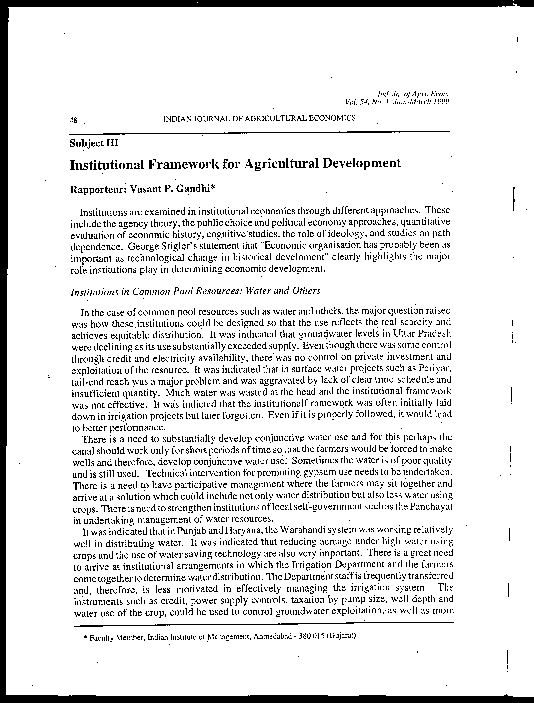 (PDF) Institutional Framework for Agricultural Development