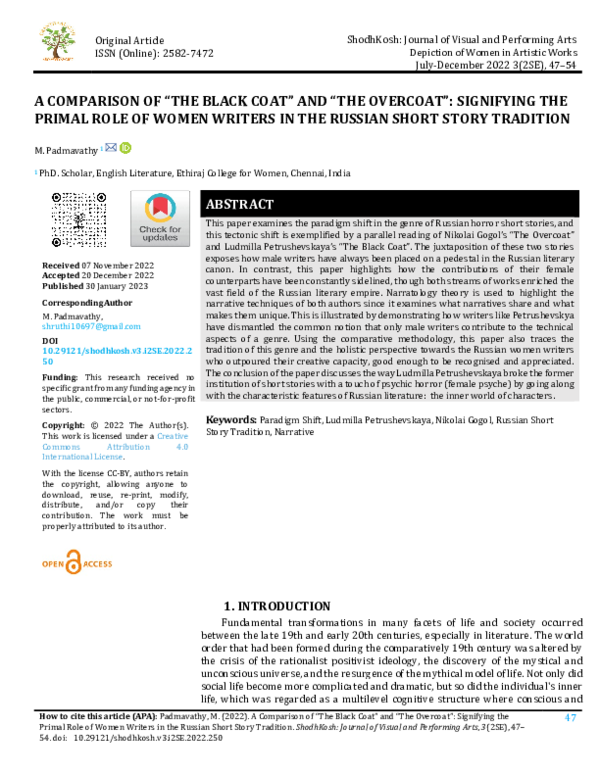 (PDF) A Comparison of “The Black Coat” and “The Overcoat”: Signifying ...