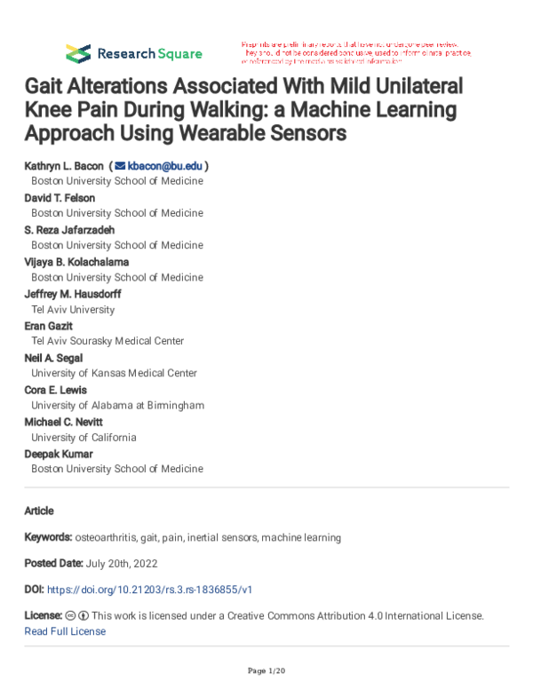 (PDF) Gait Alterations Associated With Mild Unilateral Knee Pain During Walking: a Machine ...