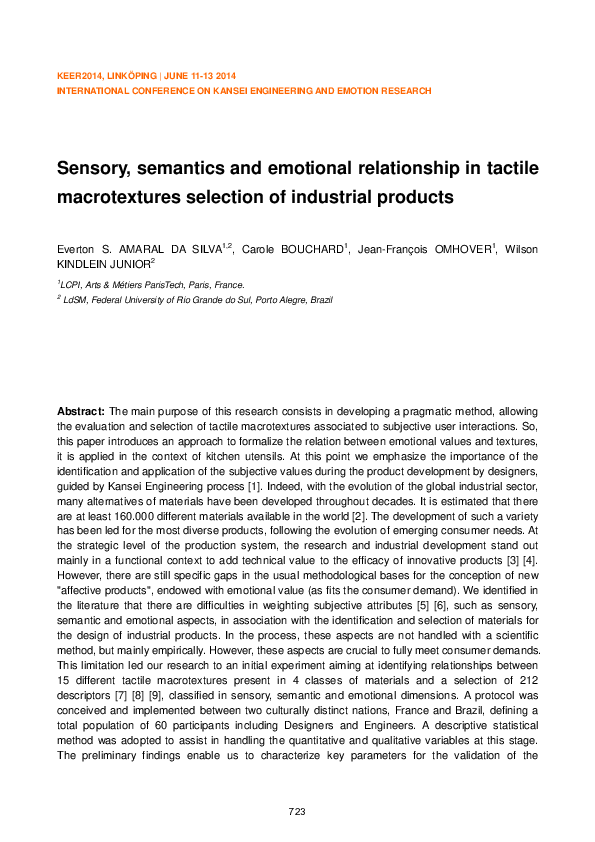 (PDF) Sensory; Semantics and Emotional Relationship in Tactile ...
