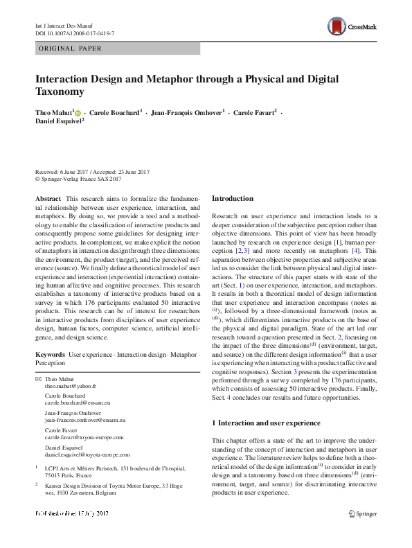 (PDF) Taxonomy of Interaction Design and Metaphors