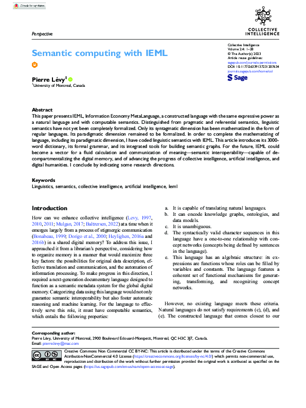 (PDF) IEML: A Constructed Language for Semantics