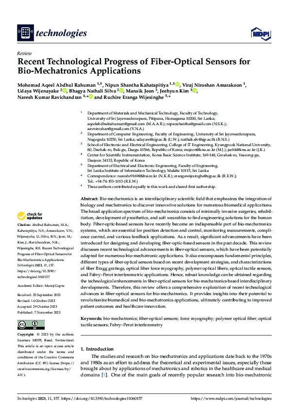 (PDF) Recent Technological Progress of Fiber-Optical Sensors for Bio-Mechatronics Applications