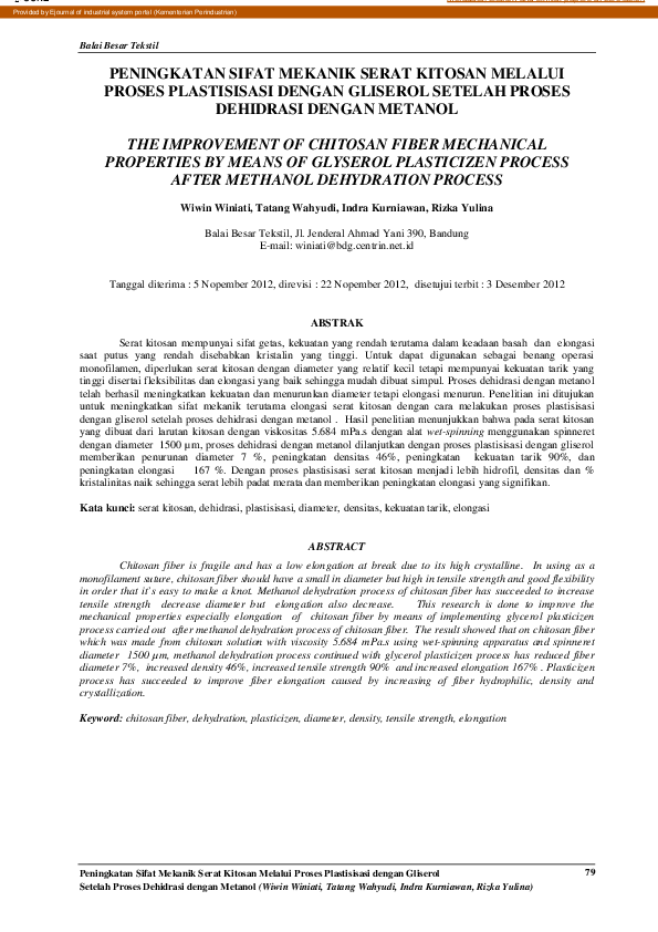 (PDF) Peningkatan Sifat Mekanik Serat Kitosan Melalui Proses ...