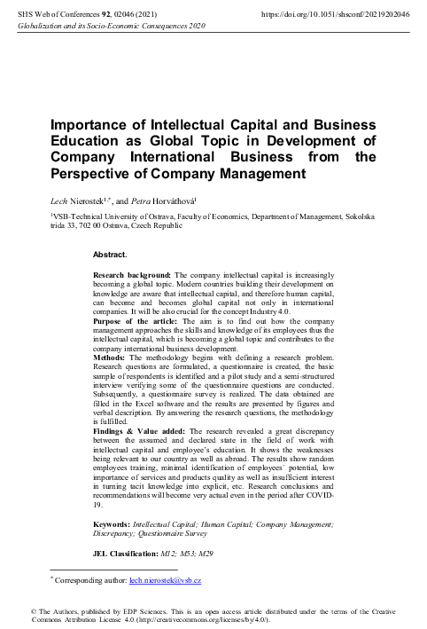 (PDF) Importance of Intellectual Capital and Business Education as Global Topic in Development ...