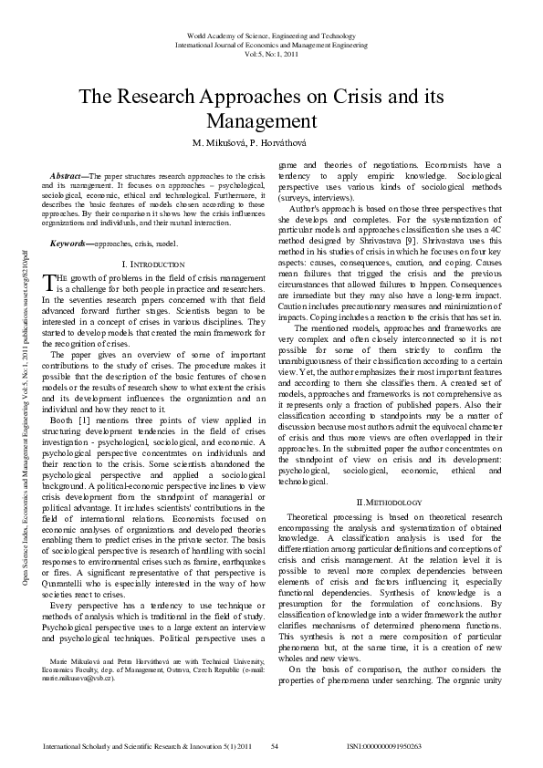 (PDF) The Research Approaches on Crisis and its Management