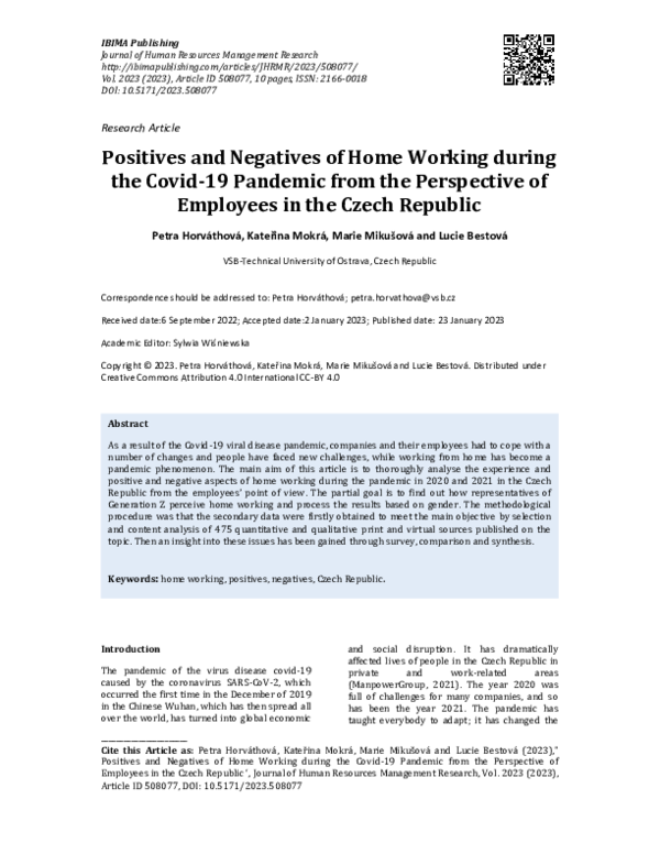(PDF) Positives and Negatives of Home Working during the Covid-19 ...