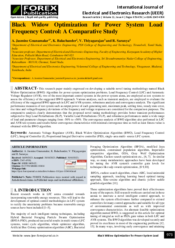 (PDF) Black Widow Optimization for Power System Load Frequency Control: A Comparative Study