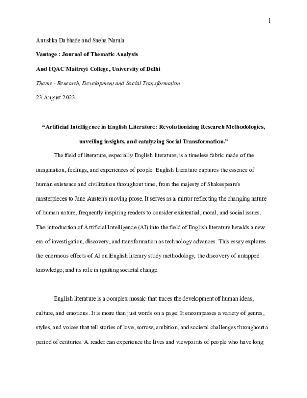 (PDF) Artificial Intelligence in English Literature: Revolutionizing ...