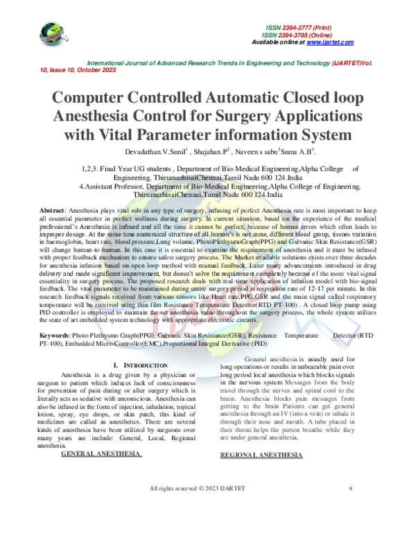 (PDF) Computer Controlled Automatic Closed loop Anesthesia Control for ... (PDF) Computer Controlled Automatic Closed loop Anesthesia Control for ...