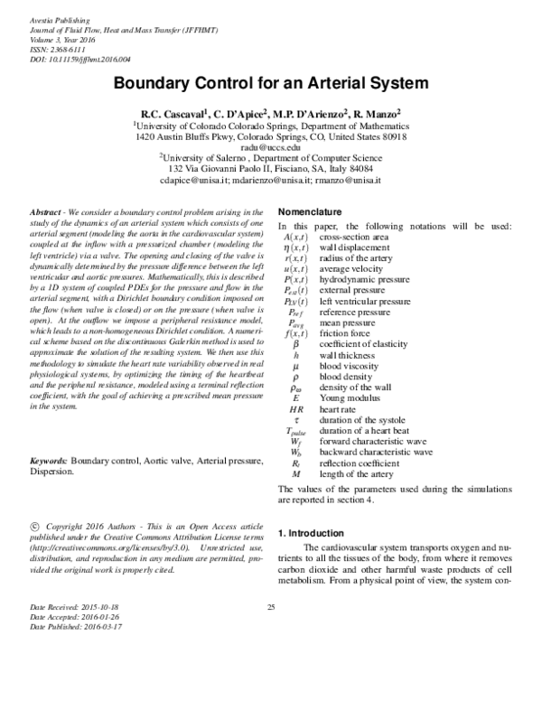 (PDF) Boundary Control for an Arterial System