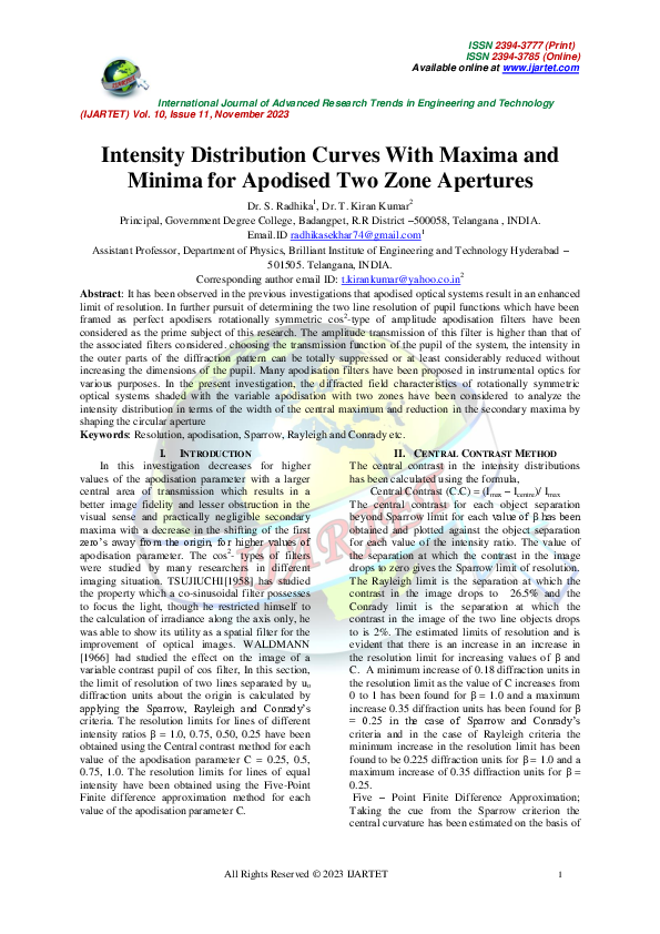 (PDF) Intensity Distribution Curves With Maxima and Minima for Apodised ...